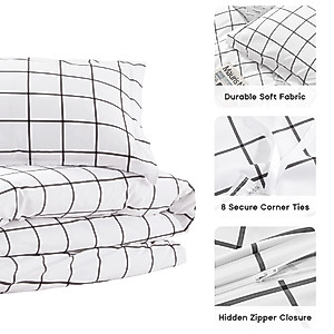 Sonive Full/Queen Printed Duvet Cover Set Full/Queen Microfiber Oeko-Tex Standard 100 Bedding Set, 1 Duvet Cover and 2 Pillowcases, Grey Grid