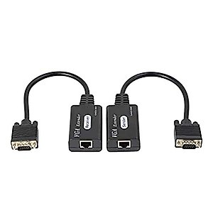 XMSJSIY VGA Extender Over Cat5e/6, VGA Male to RJ45 Ethernet LAN Extender Converter Signal Sender Repeater for HDTV HDPC PS4 STB 1080P Up to 60m (1 Transmitter + 1 Receiver)