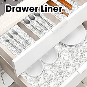 Gopas Drawer and Shelf Liner for Kitchen Cabinets Non-Adhesive, Non-Slip Cabinet Liner Shelf Paper Strong Grip Waterproof Easy to Clean for Kitchen Shelves Cupboard, Flower,12IN X 10FT
