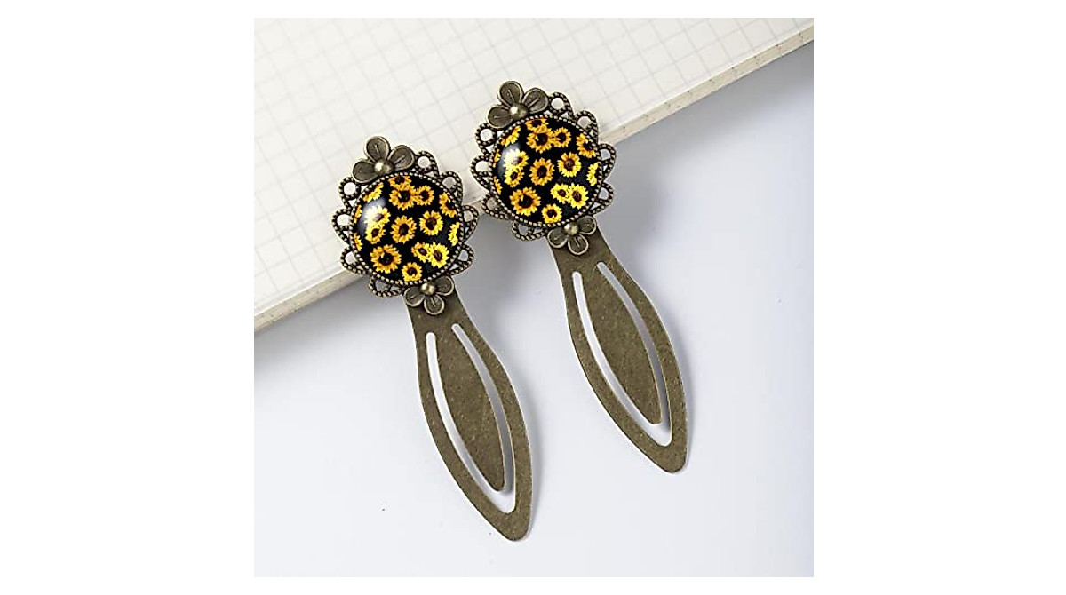 Sunflower Pattern Metal Bookmark Ruler - Gift for Readers
