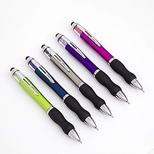 Stylus Pens for Touch Screens, Medium Point Pens with Crystals for Women and Kids Black Ink Pen with Stylus Ballpoint Pens with Comfort Grip for The Ipad, 5-Pack