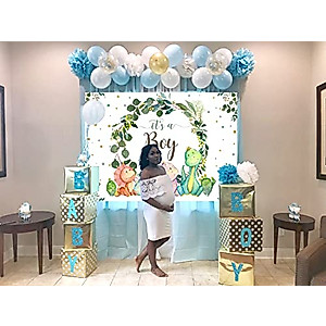 9x6ft It's a Boy Backdrop Baby Shower Cartoon Dinosaur Cactus and Eucalyptus Leaves Photography Background Kids Party Supplies Cake Table Decor Banner Photobooth Props Gift Favors