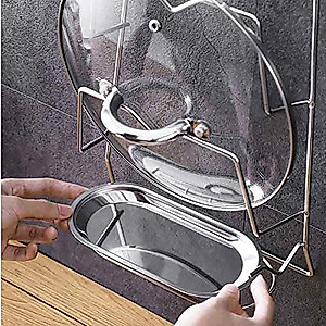 XJJZS 3 Layer Silver Anti-fall Stainless Steel Drying Pan Pot Rack Cover Lid Rest Stand Spoon Holder Kitchen Tool