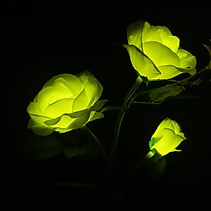 JJGoo 2 Pack Solar Garden Lights, Waterproof Rose Flowers Stake for Outdoor Patio Decorative - Yellow