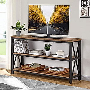 FATORRI Industrial Console Table for Entryway, Wood Sofa Table, Rustic Hallway Tables with 3-Tier Shelves for Living Room (55 Inch, Rustic Oak)