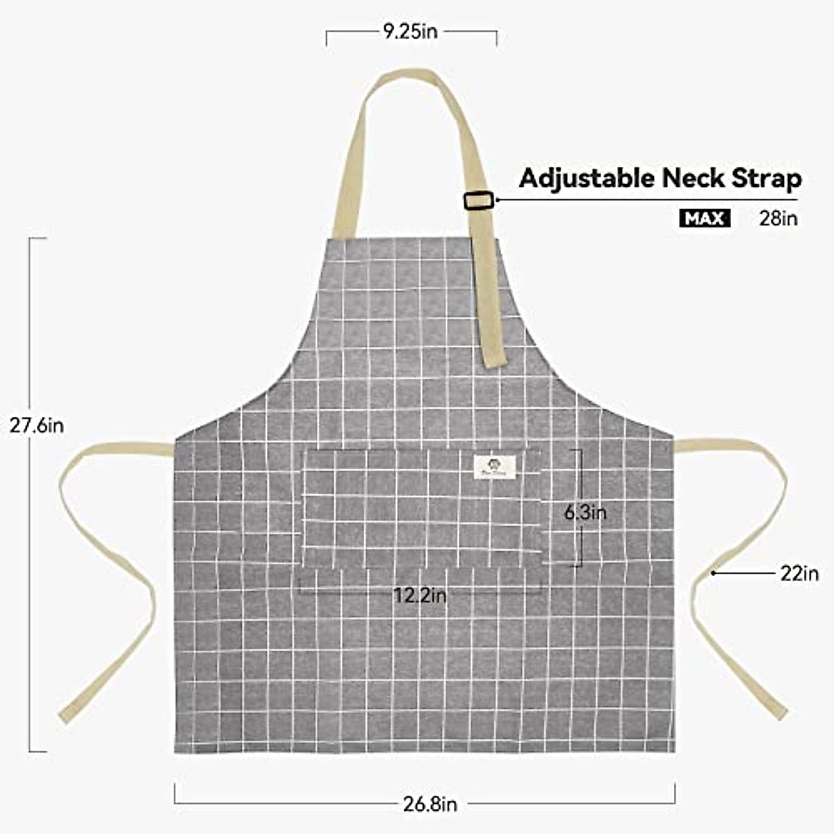 NLUS 2 Pieces Cotton Linen Waterproof Cooking Aprons, Kitchen Apron with Adjustable Neck Strap and Long Ties, Cooking Aprons with Pockets for Women/Men(Grey/Green)