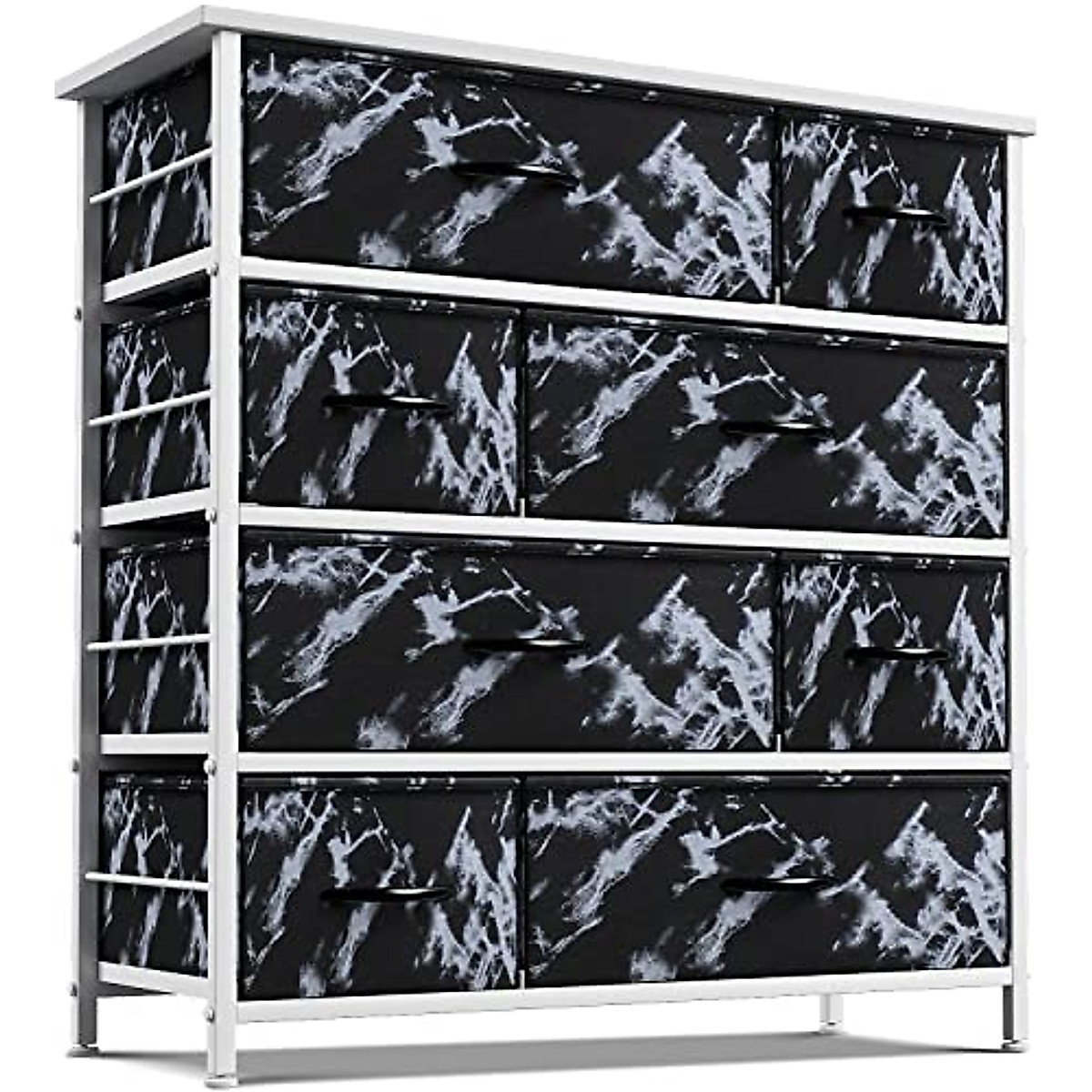 Sorbus Dresser for Bedroom with 8 Drawers - Tall Chest Storage Tower Unit, for Closet, Hallway, Nursery, Entryway Organization - Steel Frame, Wood Top (Marble Black – White Frame)