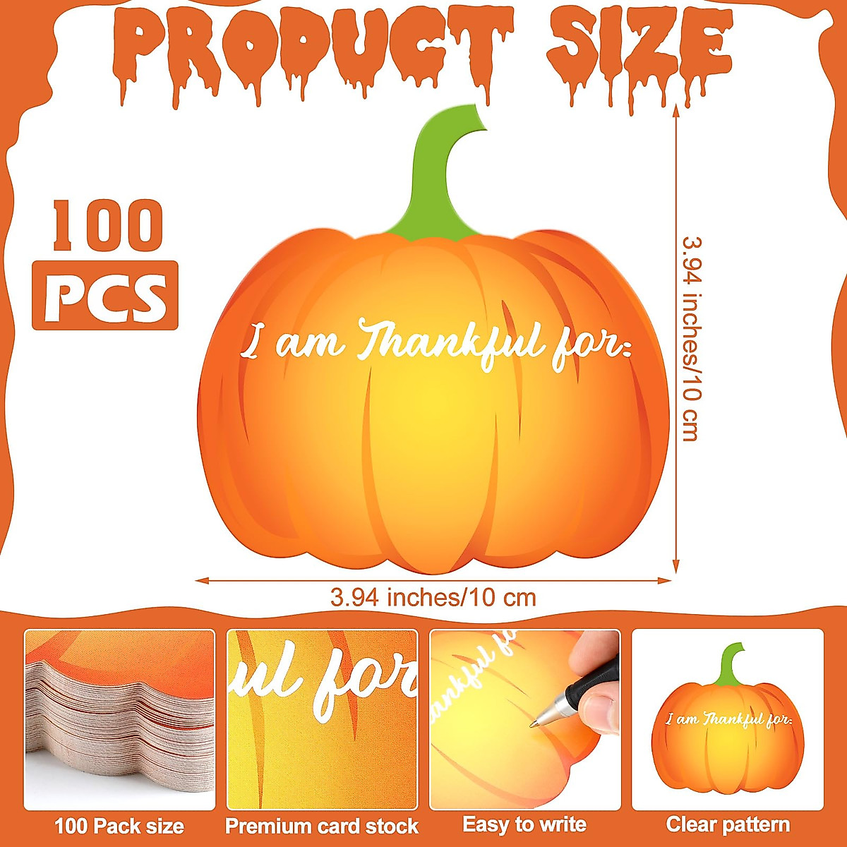 Qilery 100 Pcs Thanksgiving Thankful for Fill in Gratitude Cards Thankful for Table Place Cards Pumpkin Fall Paper Cutouts for Thanksgiving Harvest Orange Party Catering Events Dinning Party Favors