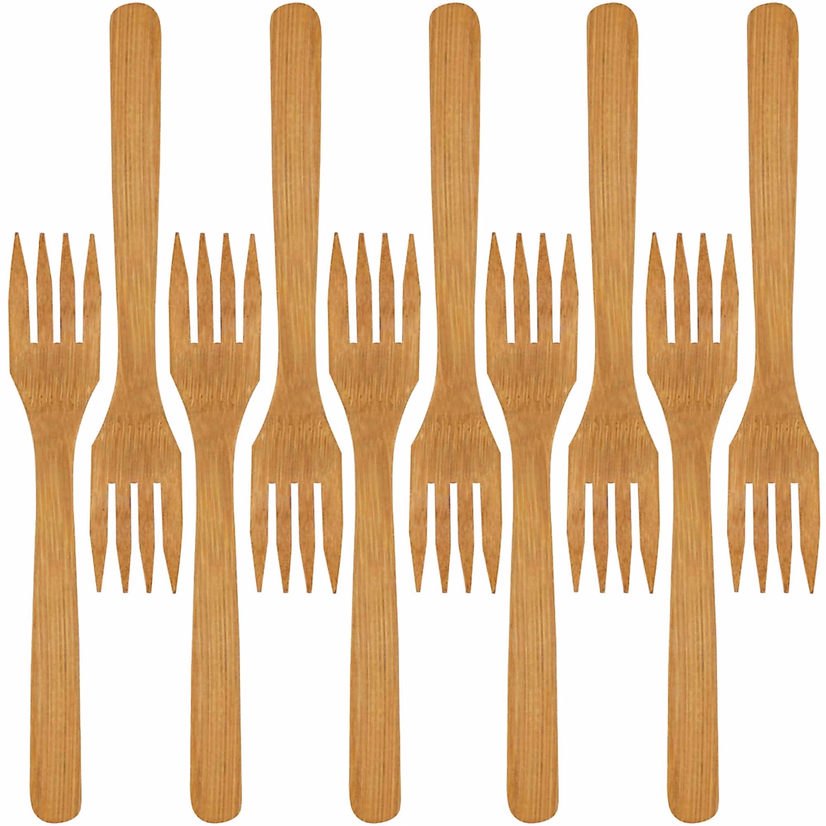 BambooMN Premium Solid Bamboo Dinner Fork 8" - All Natural Reusable Dinnerware - 10 pcs