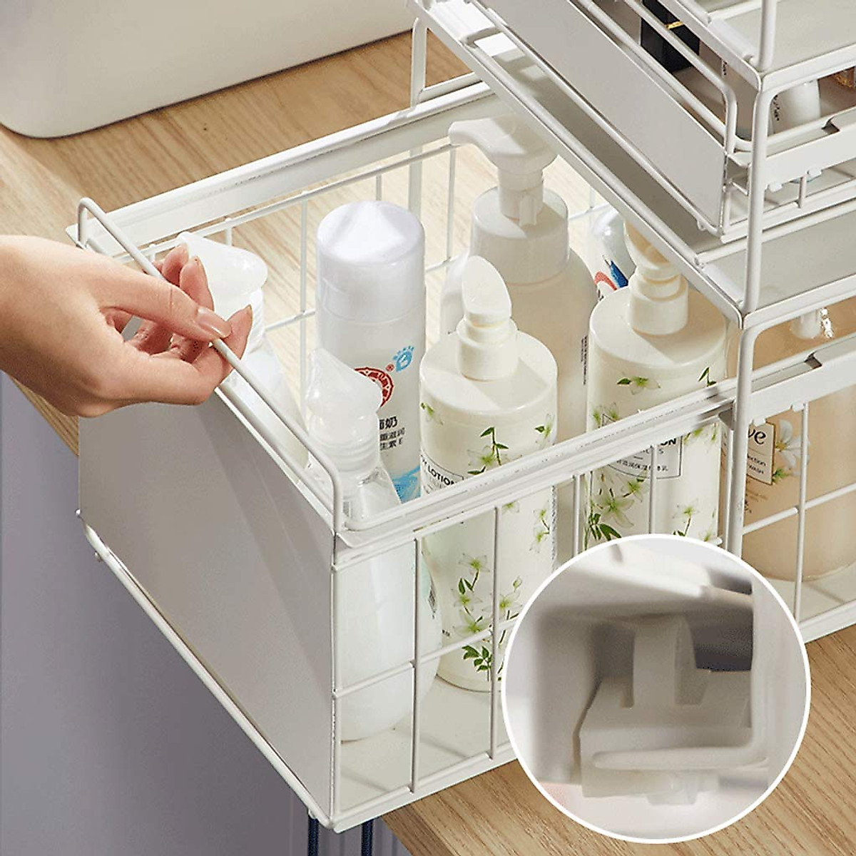 Under Sink Storage Kitchen Storage Rack,Under Sink Storage Racks,Under Sink Organizer,pull-out Cabinets,countertop Storage,Kitchen Tidy Organiser,for Kitchen Bathroom, White 40.5*27.7*39.5cm