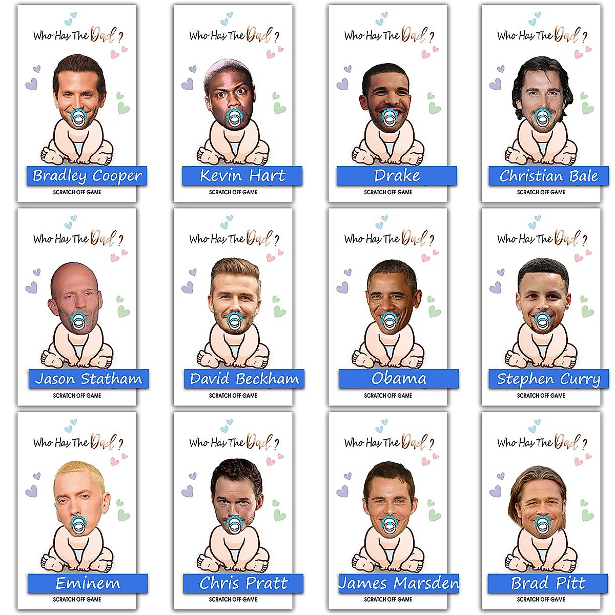 ukebobo Baby Shower Games – Celebrity Baby Shower Games,Scratch Off Card Game for Door Prizes, Lottery, Ice Breaker – Decorations for Baby Shower – 40 Cards