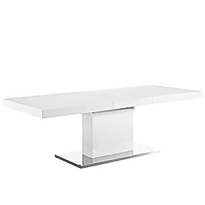 Modway Vector 71" to 95" Contemporary Modern Expandable Dining Table in White Silver