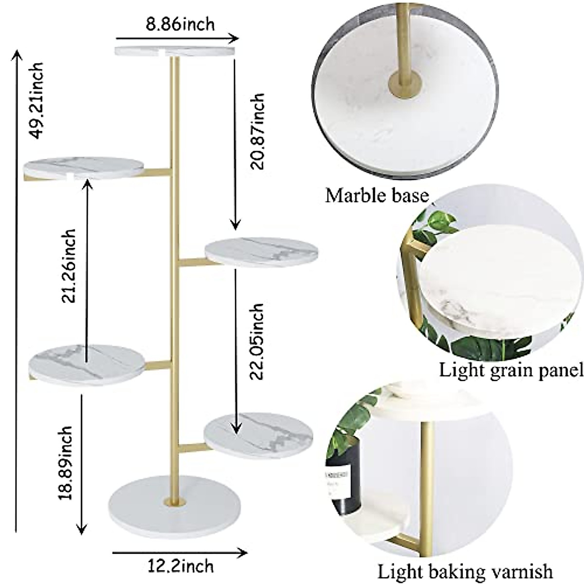 HAINARverS Gold Metal Plant Stand Indoor outdoor, marble 5Tier H49inch Tall Planter Stand Corner Flower Pot Holder multiple Shelves Plant Display for Patio Garden Living Room（5Tier Gold）