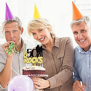 Sleyberoy Rocks 50 Cake Topper - Glitter Fabulous Fifty Years Birthday Party、Happy 50th birthday Theme party cake decorations（Rocks 50)