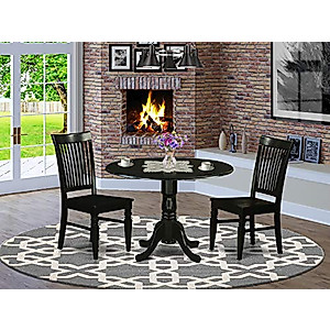 East West Furniture Dublin 3 Piece Room Set Contains a Round Kitchen Table with Dropleaf and 2 Dining Chairs, 42x42 Inch, Black