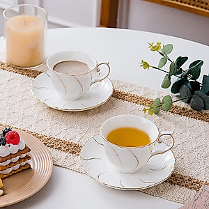 Agyiuns tea cups and saucers ceramic coffee mug 6oz for Coffee, Latte, Cafe Mocha and Tea-Set of 4, White