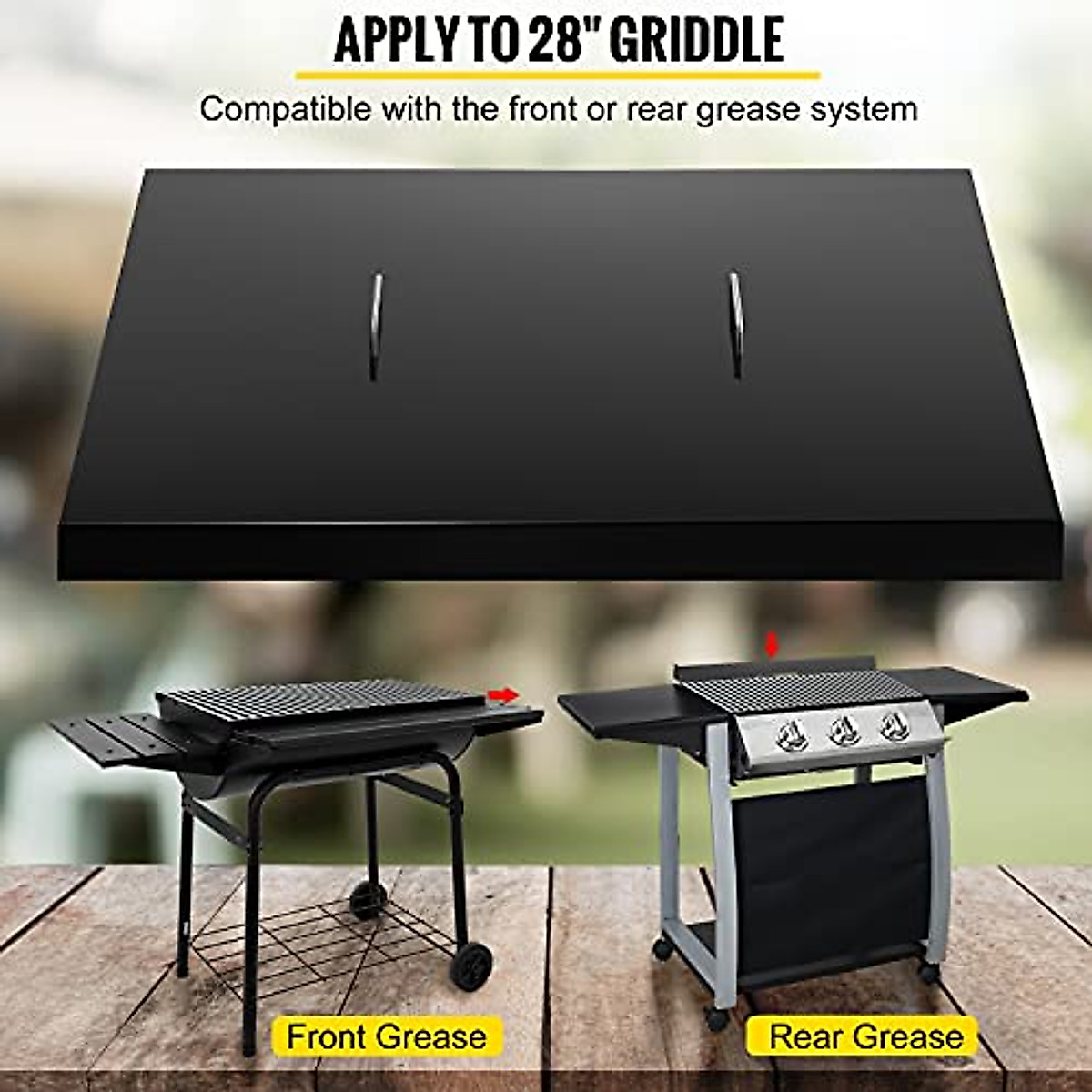 VEVOR Griddle Lid Cover, Work with 28" Blackstone Griddle, Powder Coated Black Carbon Steel Flat Top Griddle Cover, Griddle Cover with Heatproof Handle for Outdoor Griddle