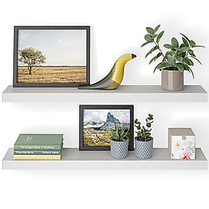 Ballucci Floating Shelves, 36" Wood Wall Shelf Set of 2, with Invisible Brackets for Bathroom, Living Room, Bedroom, Kitchen, Nursery, 6" Deep, White