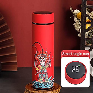 16.9oz Chinese Style Vacuum Flask Stainless Steel Tea Thermos Intelligent Temperature Display Water Bottle for Work School Travel D