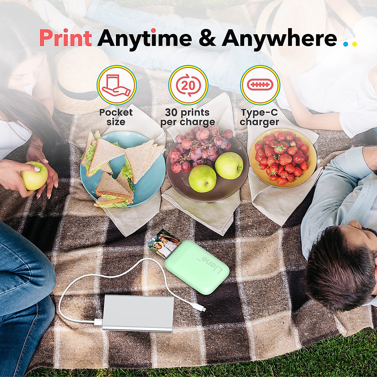 Liene Photo Printer, 2x3” Mini Instant Portable Photo Printer w/ 5 Zink Adhesive Paper, 5.0 Bluetooth, Compatible w/iOS & Android, Small Color Mono Picture Printer for iPhone, Smartphone, Green