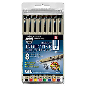 G.T. Luscombe Company, Inc. Pigma Micron 01 Fine & 05 Medium Point Inductive Bible Study Pen Kit | No Bleed Pigmented Ink | Black, Red, Orange, Blue, Green, Pink, Violet, Yellow (Set of 8) | New Packaging |