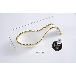 Pampa Bay Golden Salerno Titanium-Plated Porcelain Spoon Rest, 9.5 x 4in