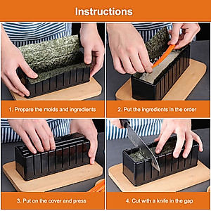 Eoneka Sushi Making kit for Beginners, DIY Sushi Maker Kit Food Grade Sushi Make Set Reusable Rice Roller Mold Sushi Starter Set Sushi Knife Fork Spatula Home Sushi Tool
