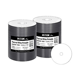 200 Pack Ritek Pro (Professional Grade) DVD-R 16X 4.7GB AZO Dye (MID MXL RG04) White Thermal Hub Printable Blank Media Recordable Disc