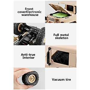 Graces Dawn Remote Control Car, Terrain RC Cars, Electric Remote Control Off Road Military Truck, 1/16 2.4G 4WD Off-Road RC Military Truck Rock Crawler Army Car (Yellow)