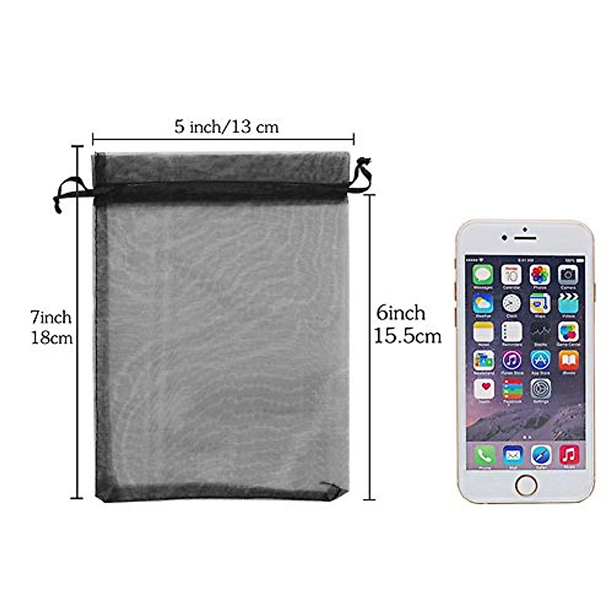 HRX Package Black Organza Bags 5x7 inch 100pcs, Mesh Candy Bags Jewelry Pouches Drawstring Empty Sachet for Present Wedding Giveaways