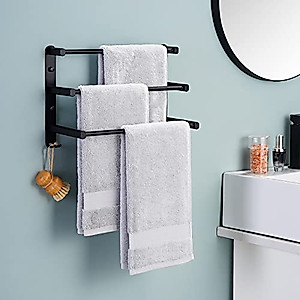 KES 3-Tier Black Towel Bar 16 Inch Bathroom Towel Rack Towel Holder Rustproof Towel Hanger Slipper Rack with 2 Hooks Wall Mount, BTH400S40DG-BK