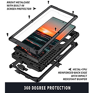 Simicoo Samsung S22 Ultra Metal Case with Screen Protector Camera Protector Military Rugged Heavy Duty Shockproof Case with Stand Full Cover Tough case for Samsung S22 Ultra (S22 Ultra, Black)