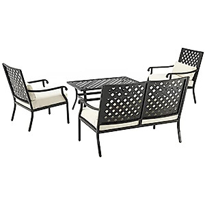 Crosley Furniture Alistair 4-Piece Outdoor Loveseat Patio Furniture Set, Conversation Sets for Porch, Deck, Matte Black with Creme Cushions