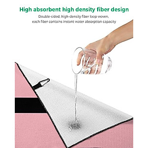 Golf Towel Christmas Santa Claus Gold Belt Pink,Waffle Pattern Microfiber Club Cleaner Golf Towels with Carabiner Clip for Women Men Dad,Xmas Black Stripe Block Golf Towel for Golf Bags,24x16in