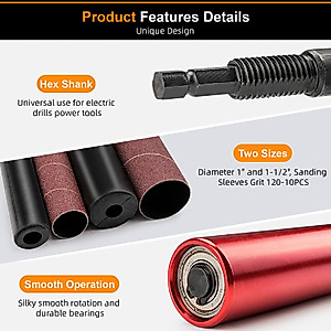 SI FANG Spindle Sander Adaptor Kit Drum Sander for Drill, Handheld Rubber Sanding Drums and Sleeves, Drill Sanding Attachment with Universal Hex Shank, for Woodworking Metal Polishing