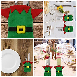 PRETYZOOM 10Pcs Christmas Silverware Holder Elf Flatware Tableware Holder Cutlery Fork Spoon Bag Pocket Christmas Dinner Table Decorations for Xmas Party Supplies
