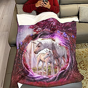 Blankets Fleece Blanket Throw for Sofa Bed Unicorn Horse Magical Animal Rose Red Tree (50" x 80")