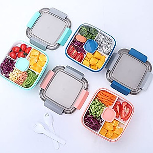 Youeon 3 Pack Salad Lunch Container To Go with 3 Compartment Tray, 52 Oz Bento Lunch Box with Spoon, Dressing Cup, Portable Salad Container for Lunch, Salad Toppings, Snacks, Fruit, Three Colors