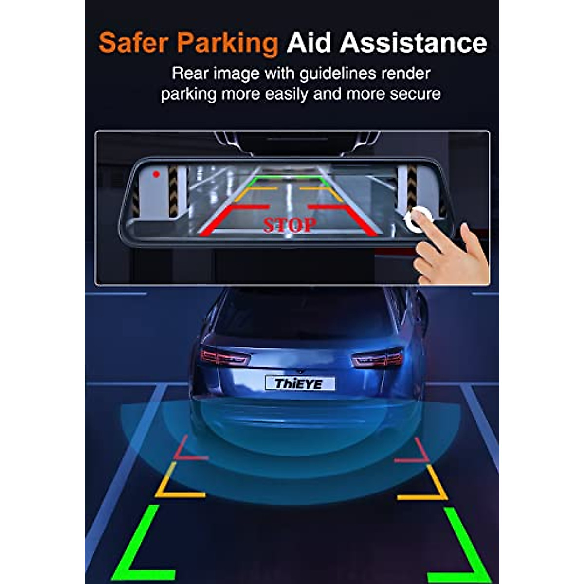 ThiEYE 4K Mirror Dash Camera 10'' Touch Screen, Carview 4 Dual Dash Cameras Front and Rear Lens,Super Night Vision,Parking Monitoring,Reversing Assistance, Voice Control & GPS