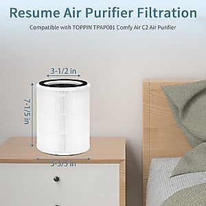 Improvedhand TPAP001 True HEPA Filter Replacement for TOPPIN TPAP001 Comfy Air C2 Air Puri-fier, Replace # TPFF001, 3-IN-1 HEPA and Activated Carbon Filter - 2 Pack
