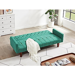 Fiveshow Modern Linen Cushion Convertible Double Folding Living Room Sofa Bed (Eucalyptus Wood Frame)，Apartment Living Room Sofa