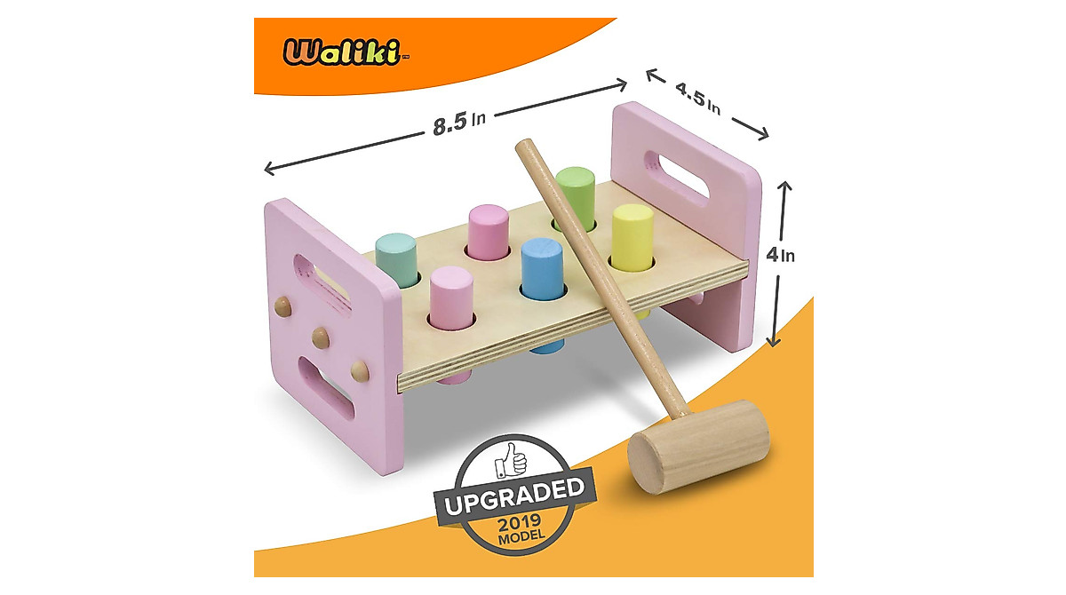 WALIKI Pounding Bench & Wooden Toys Set for Kids - Rainbow & Shape Sorter