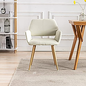 KCC Dining Chair 1 Piece, Upholstered Fabric Desk Chairs Small Armchair, Leisure Modern Living Room Accent Chairs with Metal Tube Legs for Kitchen, Dining Room, Guest Room Bedroom, Beige