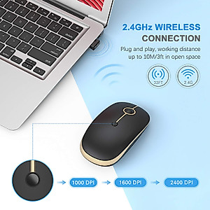 TechGarden Wireless Bluetooth Mouse, Dual Mode (Bluetooth 4.0 + USB) Silent Bluetooth Wireless Mouse with USB Nano Receiver, 3 DPI Levels for MacBook, Laptop, PC, Tablet - Black & Gold