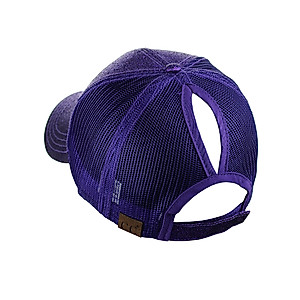 C.C Ponycap Messy High Bun Ponytail Adjustable Glitter Mesh Trucker Baseball Cap, Purple