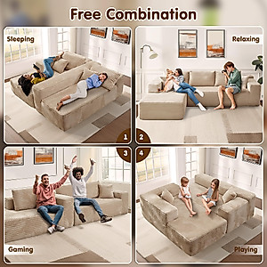 ovios 104" Cloud Sectional Couch with L-Shape Chaise,Modern Modular Sofa with Deep Seat, Upholstered Couches for Living Room Bedroom,No Assembly Required, Beige (Plush Corduroy Fabric)