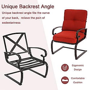 Incbruce 4Pcs Outdoor Metal Furniture Patio Conversation Sets (Glider, Bistro Table, 2 Spring Lounge Chairs) - Wrought Iron Outdoor Glider Chairs Sets (red)