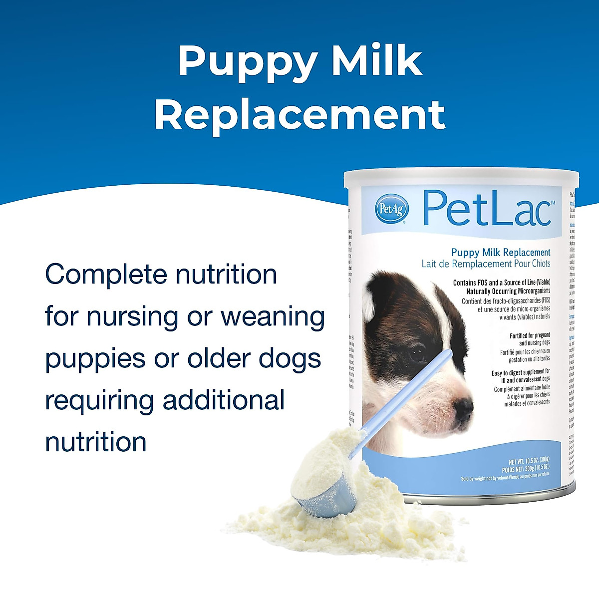 Pet-Ag PetLac Powder for Puppies - 10.5 oz, Pack of 4 - Puppy Milk Replacement Powder for Puppies Newborn to Six Weeks Old - Easy to Digest