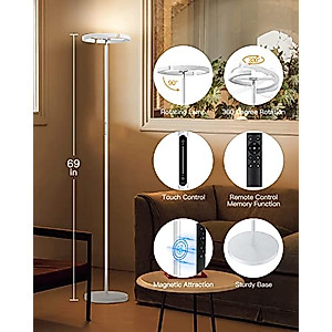 SIBRILLE White Floor Lamp, Modern Stepless Dimmable Standing Lamp 3000-6000K, 20W LED Rotatable Reading Tall Lamp, Touch & Remote Control Uplighter Floor Lamps for Living Room Bedroom Office