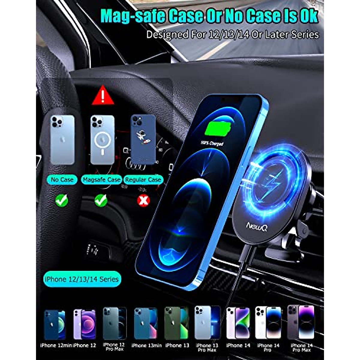 Magnetic Wireless 15W Max Car Charger and Mag-Safe Mount Hold for iPhone 12/13/ 14/Mini/pro/pro max Air Vent NewQ
